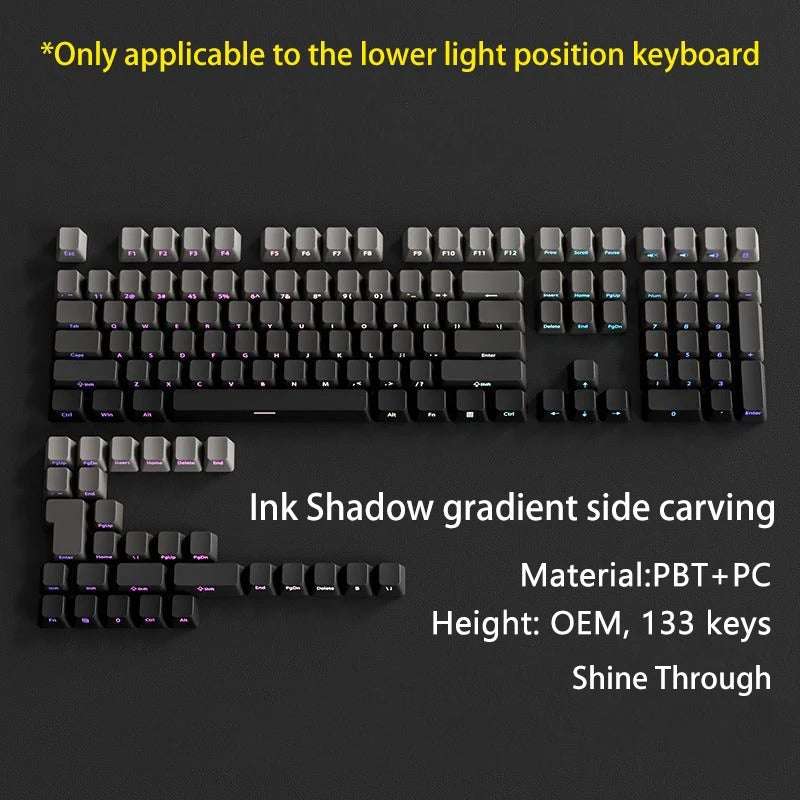 Black Gradient Side Engraved 130 Keys - OEM – FancyKeebs